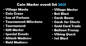 Coin Master event list 2021